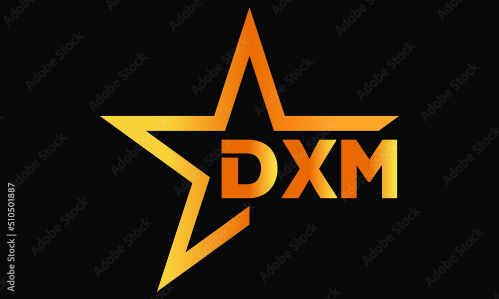 DXM golden luxury star icon three letter logo design vector template ...