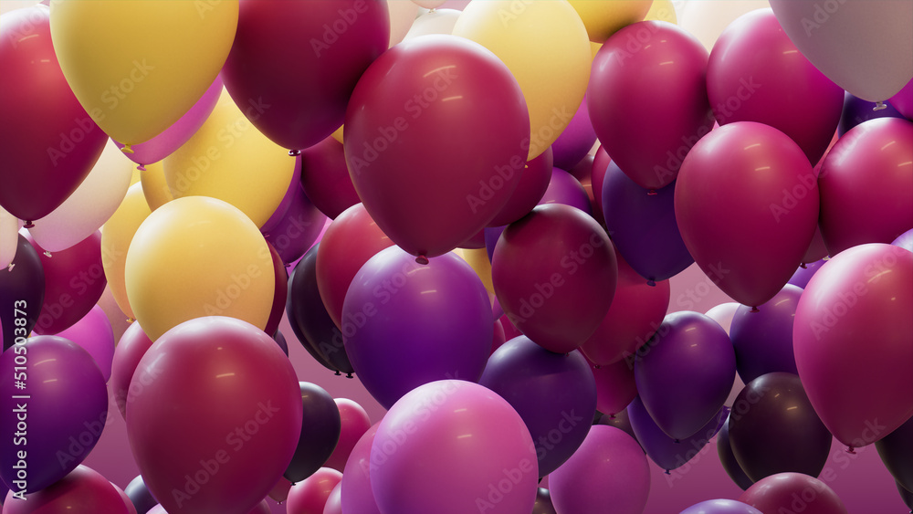 Purple, Yellow and Cream Balloons Rising in the Air. Fun, Party ...