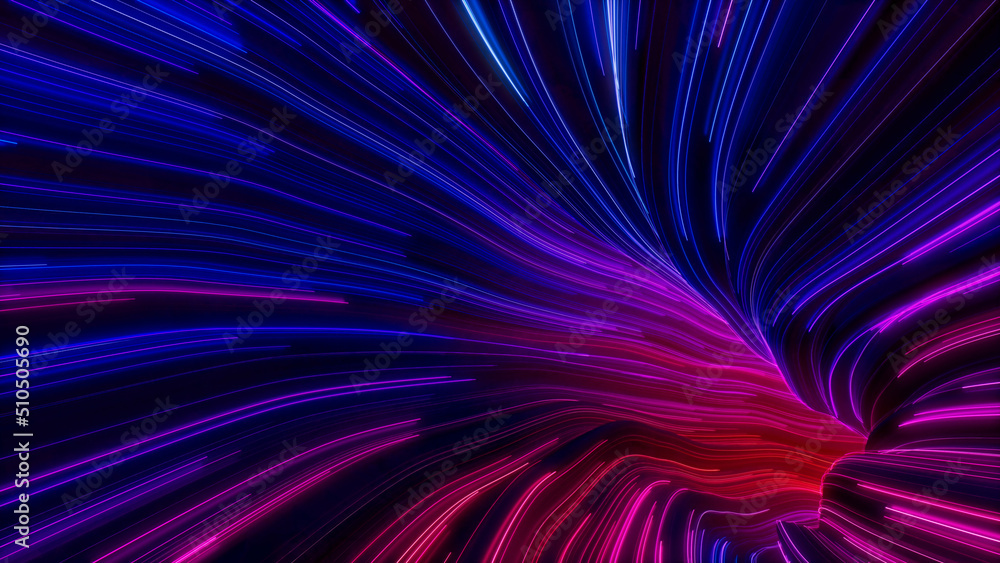 Wavy Neon Tunnel with Purple, Blue and Pink Stripes. 3D Render. Stock ...