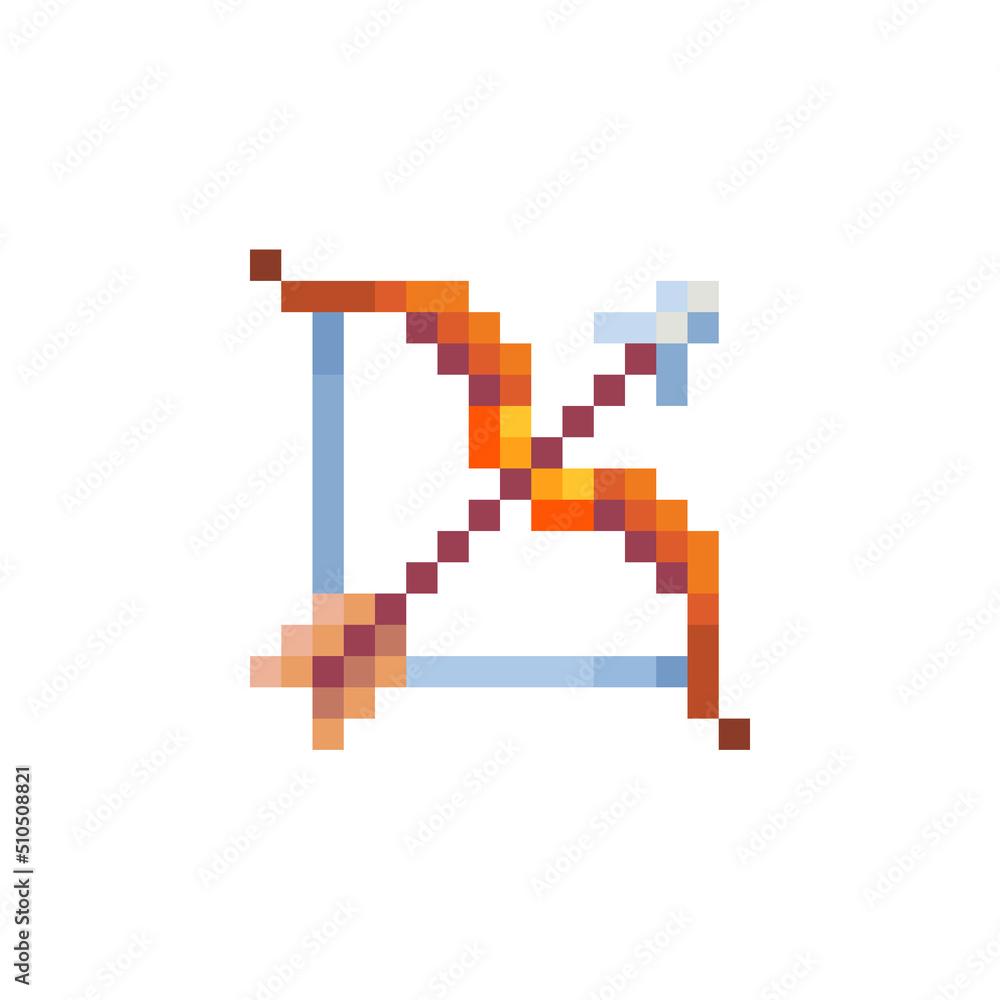 Bow and arrow. Medievalist weapons. Сrossbow weapon pixel art style ...