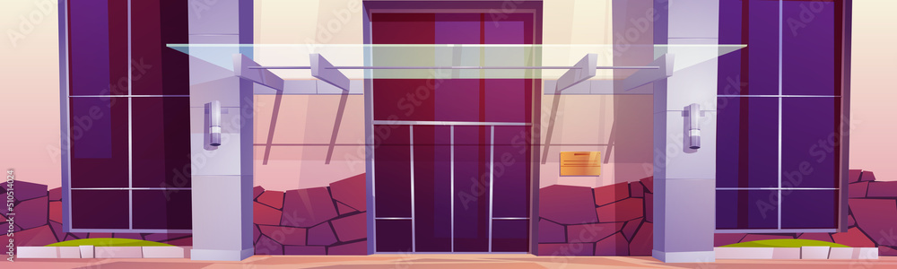 Facade of modern business center with glass canopy. Vector cartoon ...