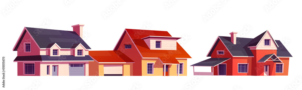 Suburb district residential houses icons isolated on white. Vector ...
