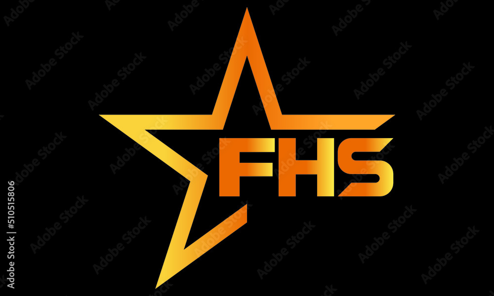 FHS golden luxury star icon three letter logo design vector template ...