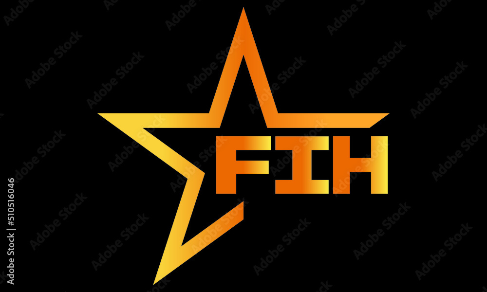 FIH golden luxury star icon three letter logo design vector template ...