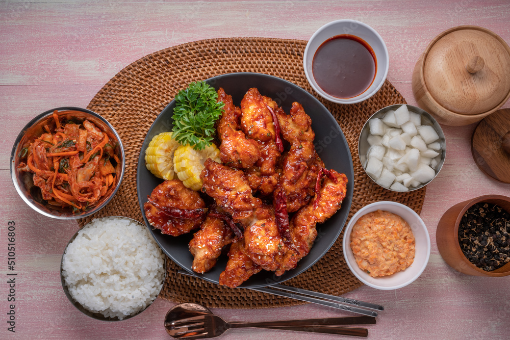 Gang Jeong chicken or crispy and tender Korean fried chicken smothered ...