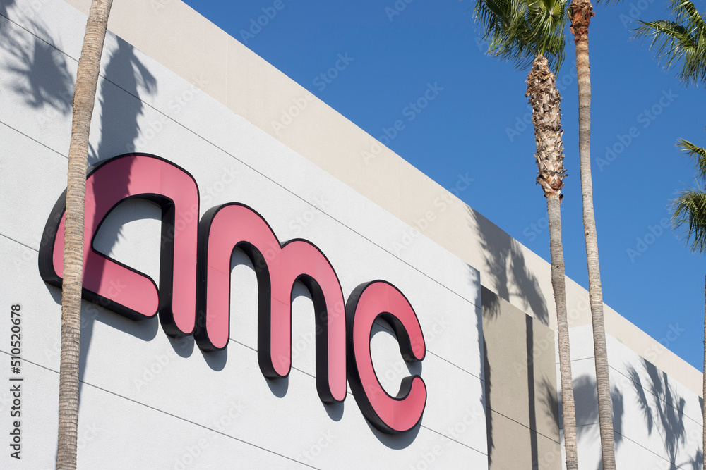 Irvine, CA, USA - May 6, 2022: AMC logo is seen at one of its locations ...