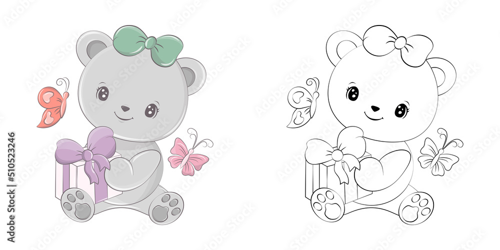 Cute Bear Clipart Illustration and Black and White. Funny Clip Art Bear ...