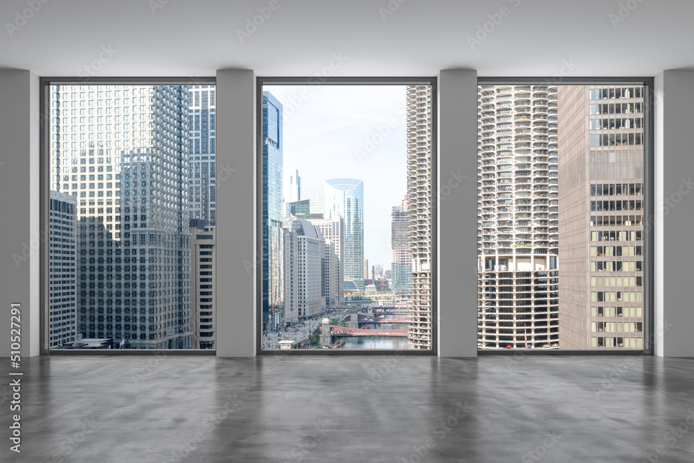 Downtown Chicago City Skyline Buildings from Window. Beautiful ...