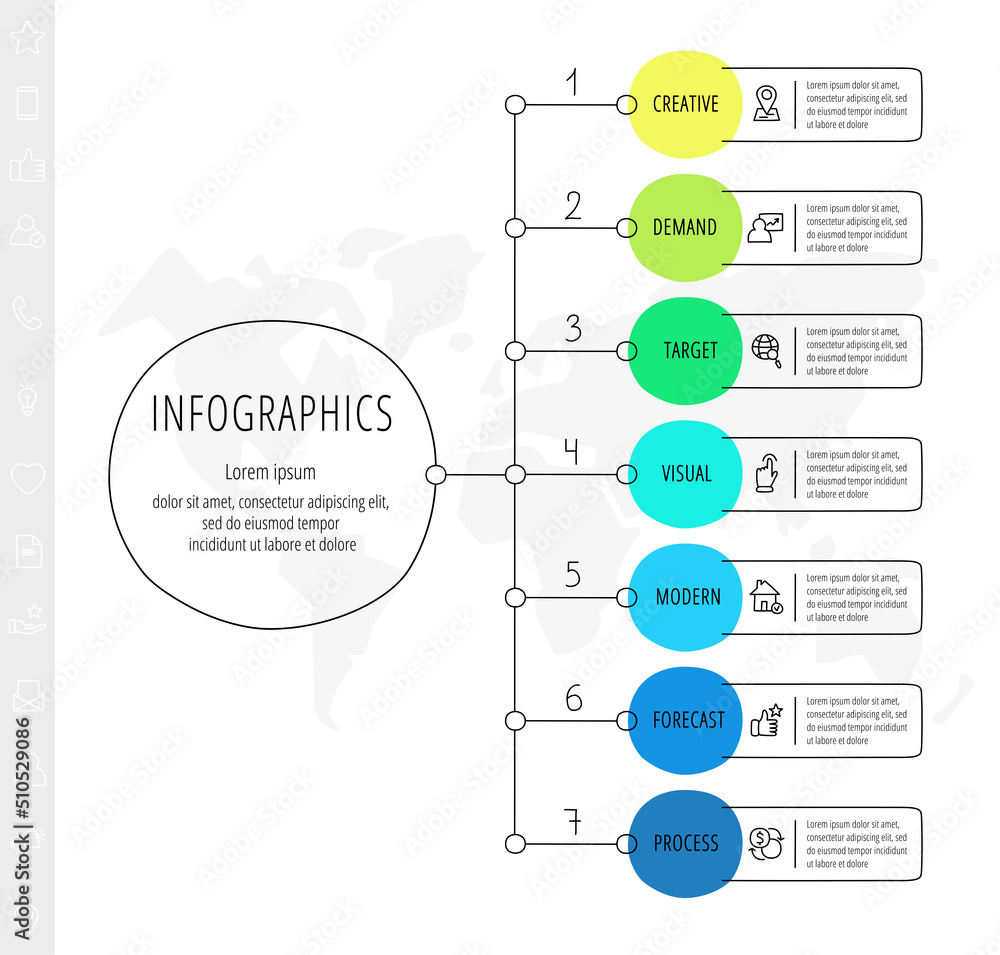 Vector circle thin line infographics with seven options. Scheme modern ...
