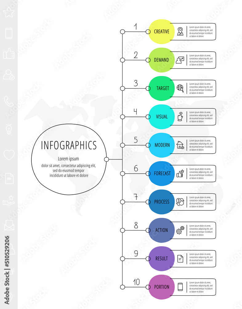 Vector circle thin line infographics with 10 options. Scheme modern ...