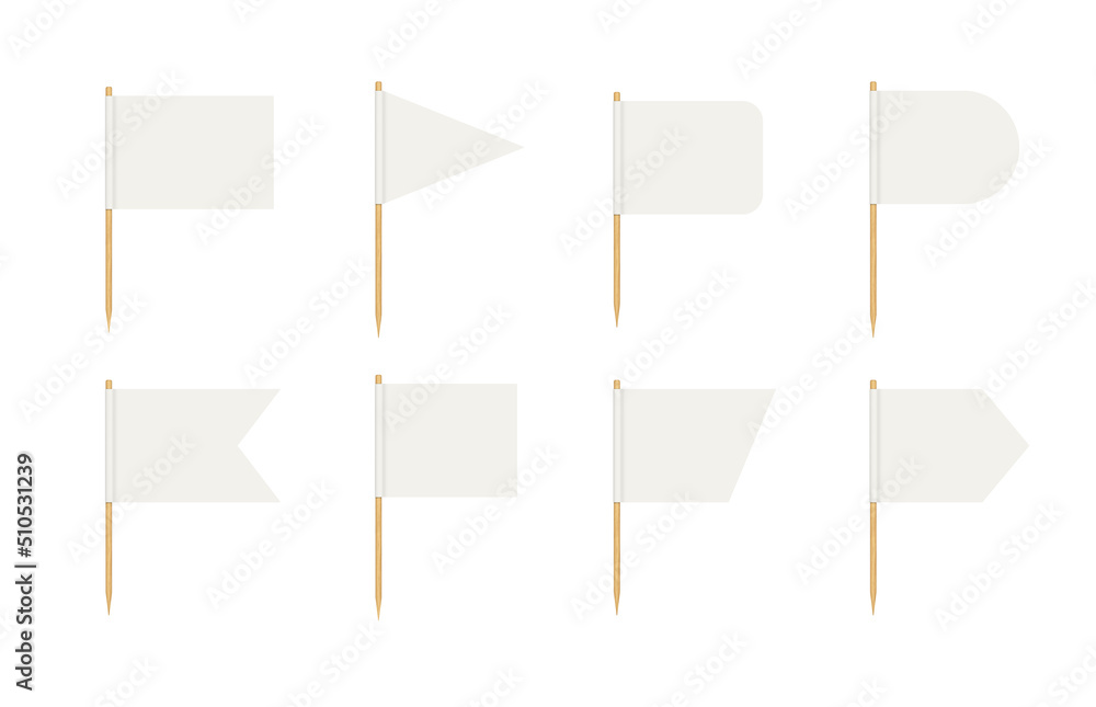 Toothpick flags. Blank flag on wooden stick. Wood toothpick with white ...