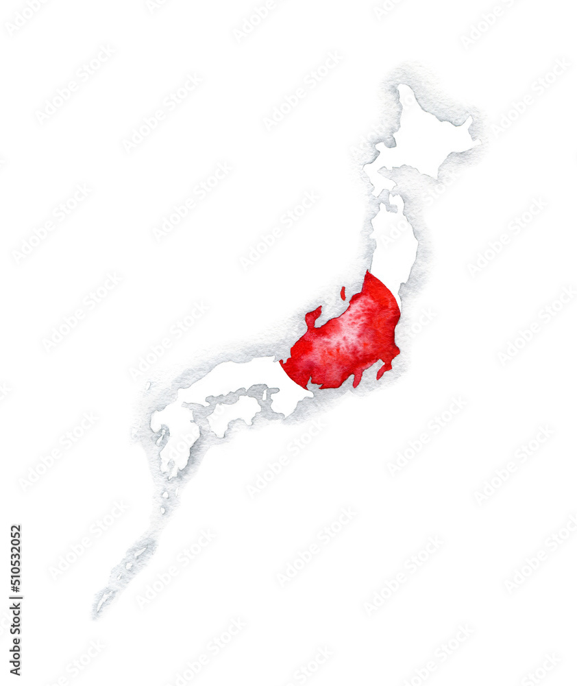 Japan map. World map.Earth.Watercolor hand drawn illustration.White ...