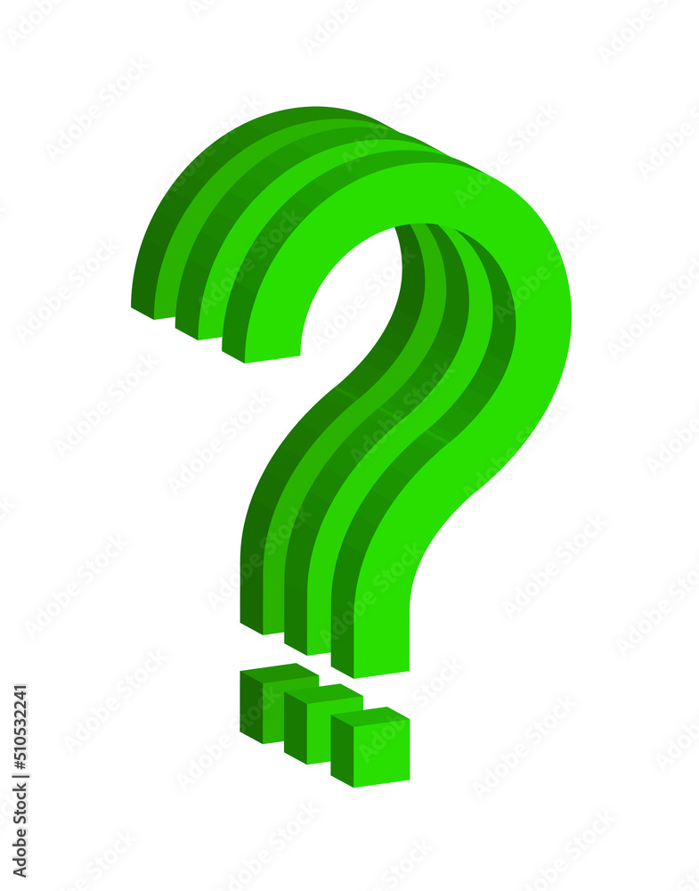 Three large green 3d Question mark isolated on white background. Solve ...