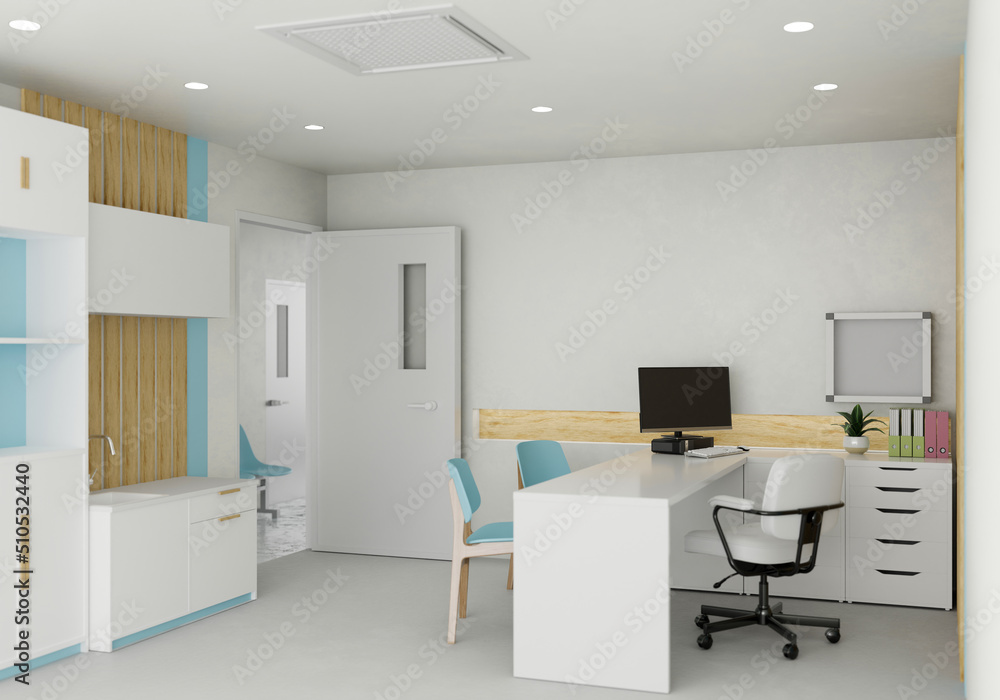Modern white and bright doctor office or medical office interior with ...
