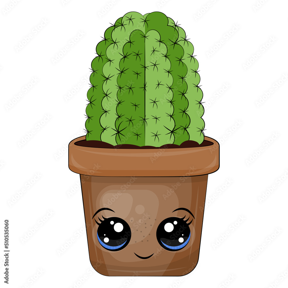 Cactus Clipart in Cute Cartoon Style Beautiful Clip Art Cactus in a Pot ...