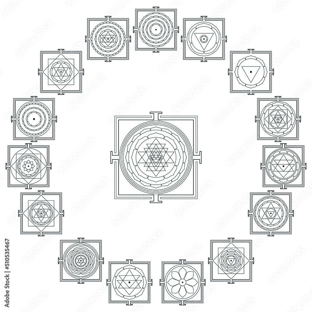 Kalachakra, or Wheel of Time. Set of Tithi Nitya Devi. The chakra is ...