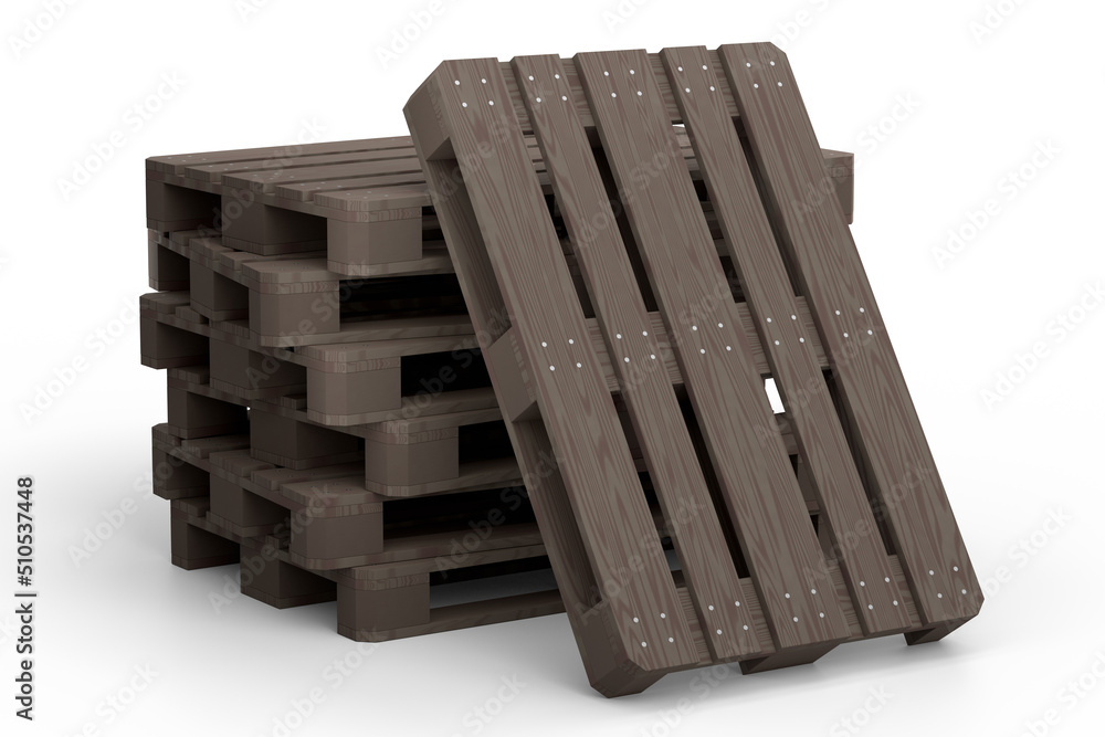 Set of wooden pallet for warehouse cargo storage isolated on white ...