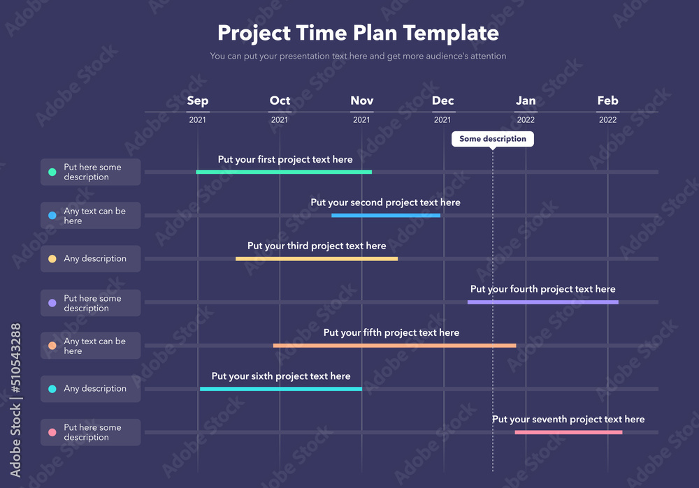 Business project time plan template with seven project tasks in time ...