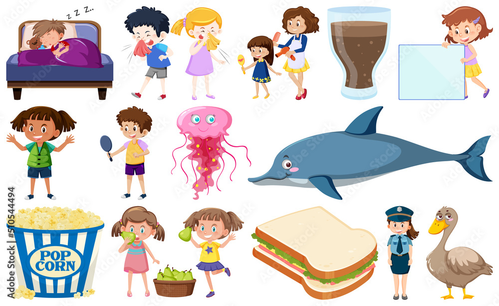 Set of different cute kids and objects Stock Vector | Adobe Stock