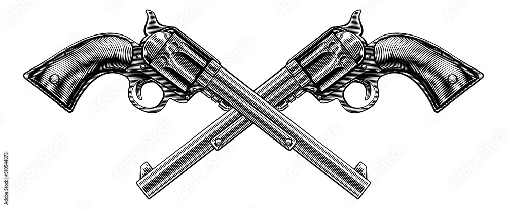 Cowboy Guns Western Pistols Old Vintage Revolvers Stock Vector | Adobe ...