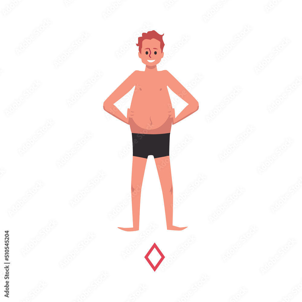 Male rhomboid body shape flat cartoon vector illustration isolated on ...
