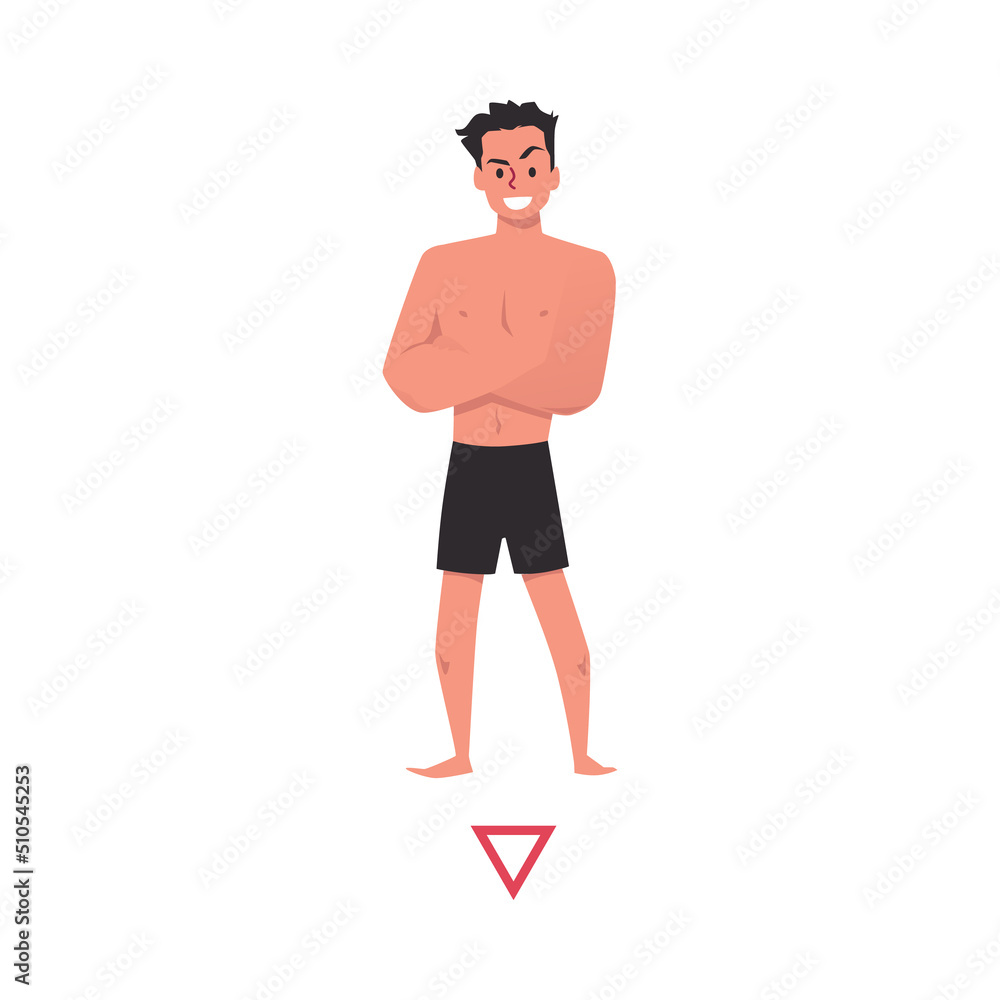Young man with triangle body type, flat cartoon vector illustration ...