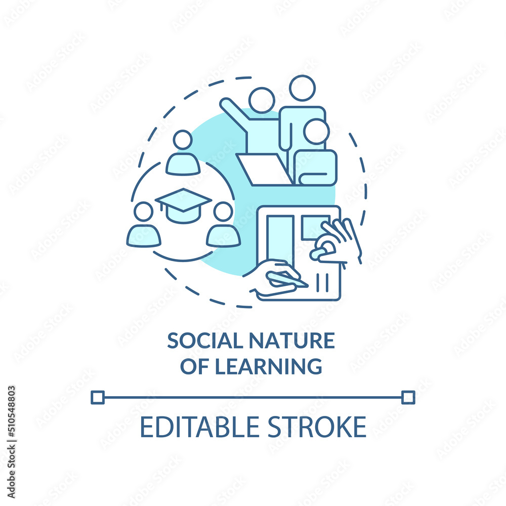 Social nature of learning turquoise concept icon. Teamwork. Principle ...