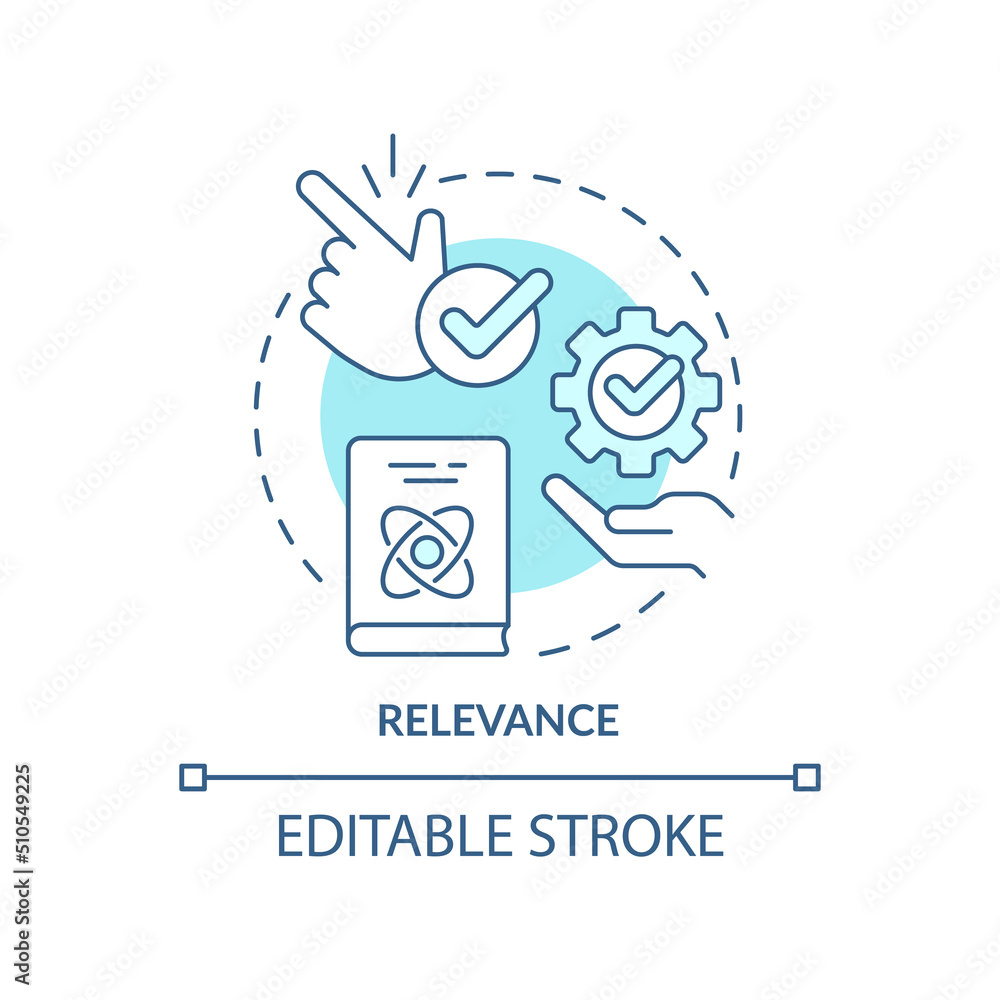 Relevance turquoise concept icon. Current materials, experience ...