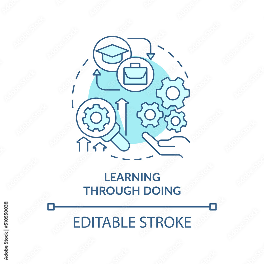 Learning through doing turquoise concept icon. Apply knowledge ...