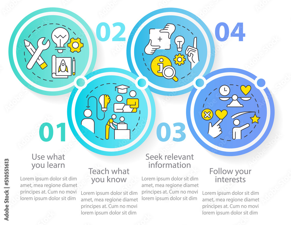 Practical learning techniques circle infographic template. Data ...