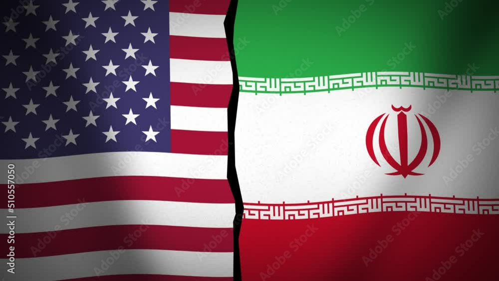 America vs Iran flags animation with conflict sign 4k backdrop ...