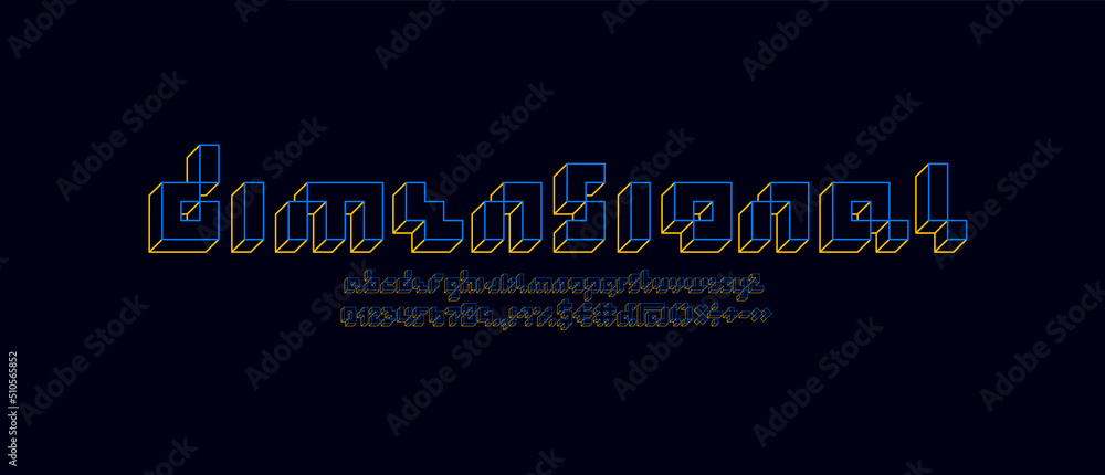 Modular font, alphabet made in line 3d style, vector illustration 10EPS ...
