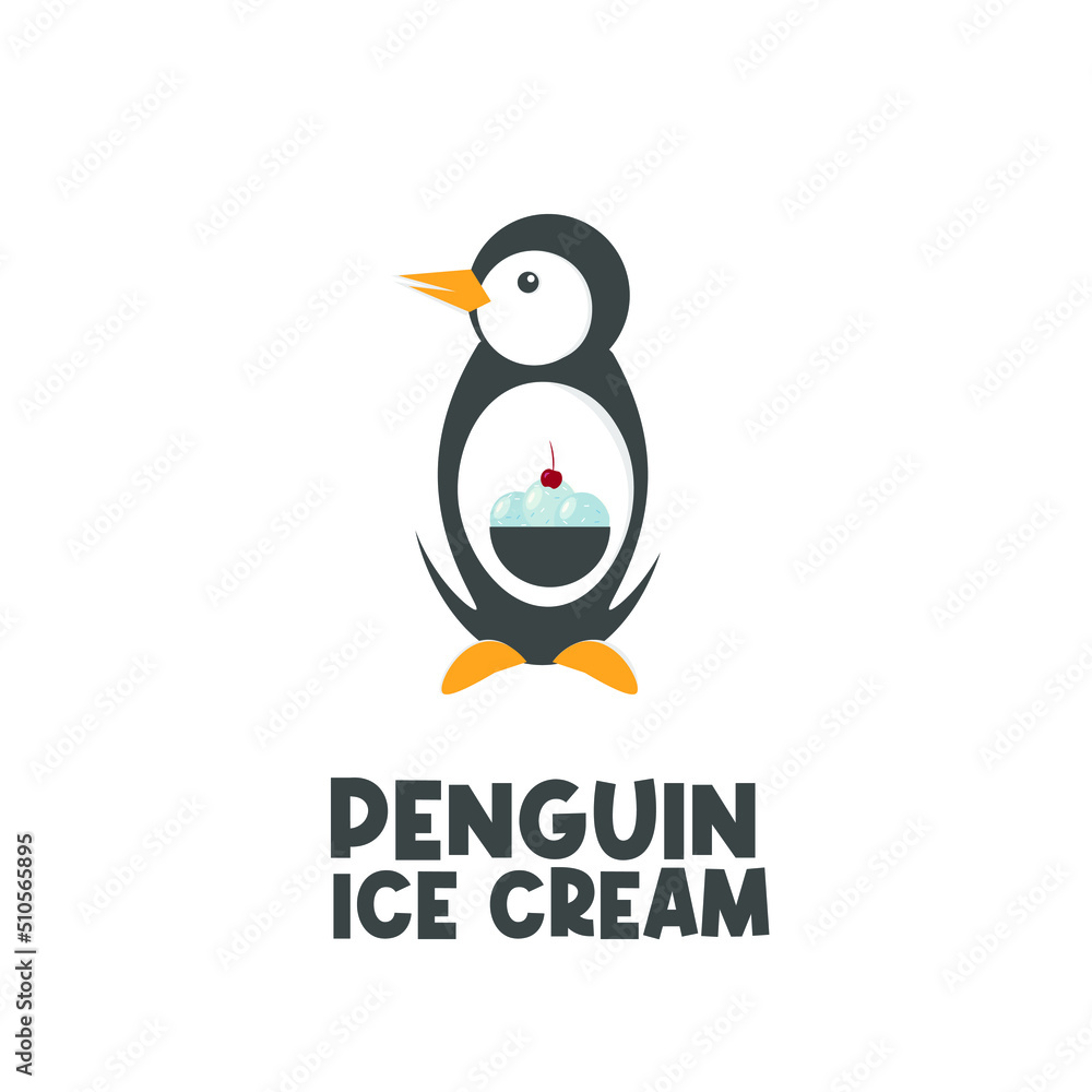 Cute penguin illustration logo with sweet ice cream Stock Vector ...