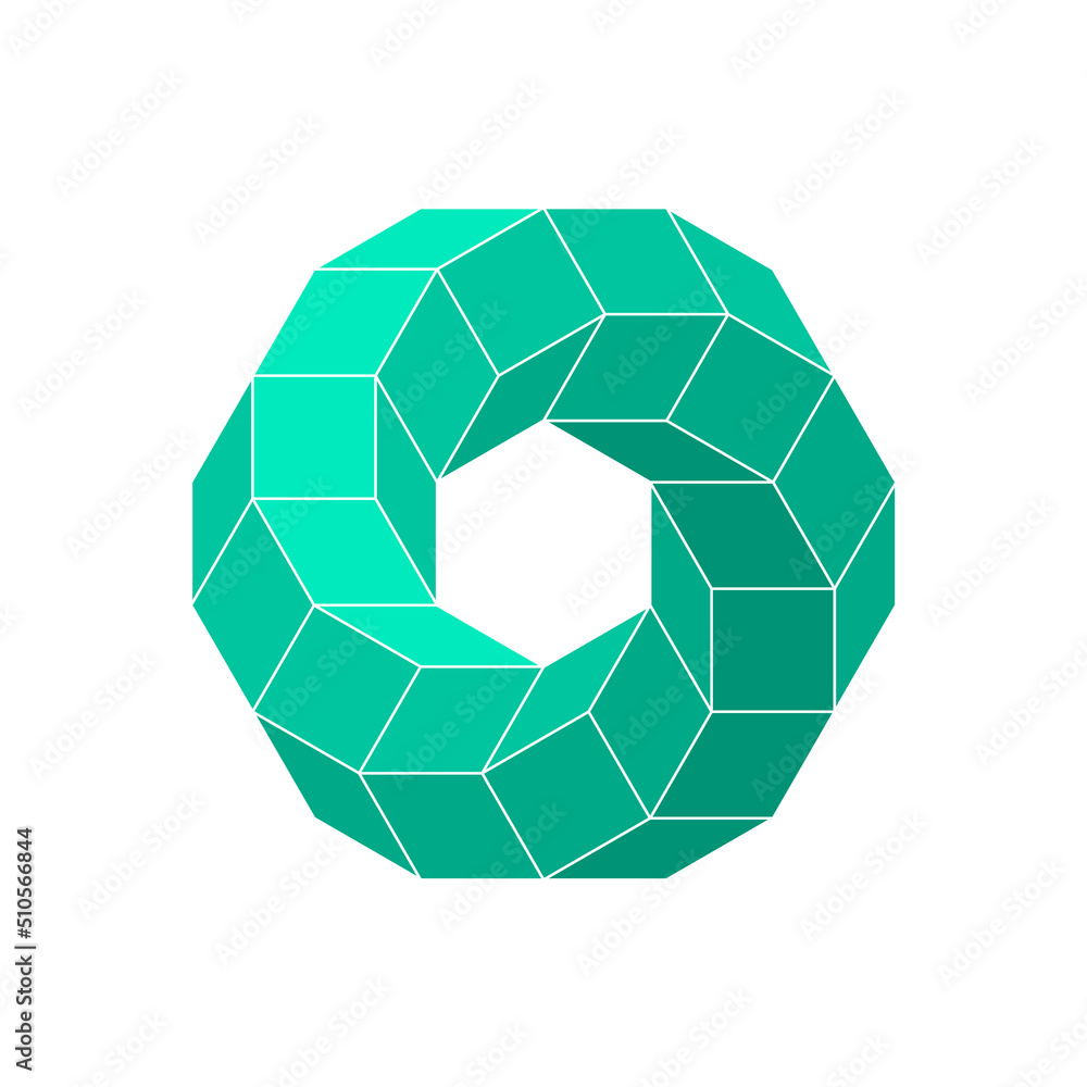 Challenging spiral rhomboid. Impossible toroidal polyhedron. Green ...