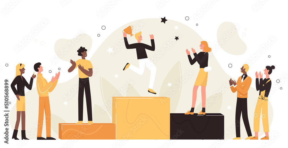 Employees celebrate victory and success win of leader. Cartoon winner ...