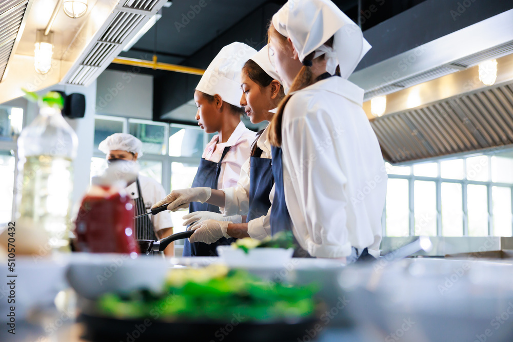 Senior asian woman chef teach student. Cooking class. culinary ...