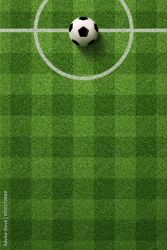Soccer field or Football field with soccer ball on green grass ...