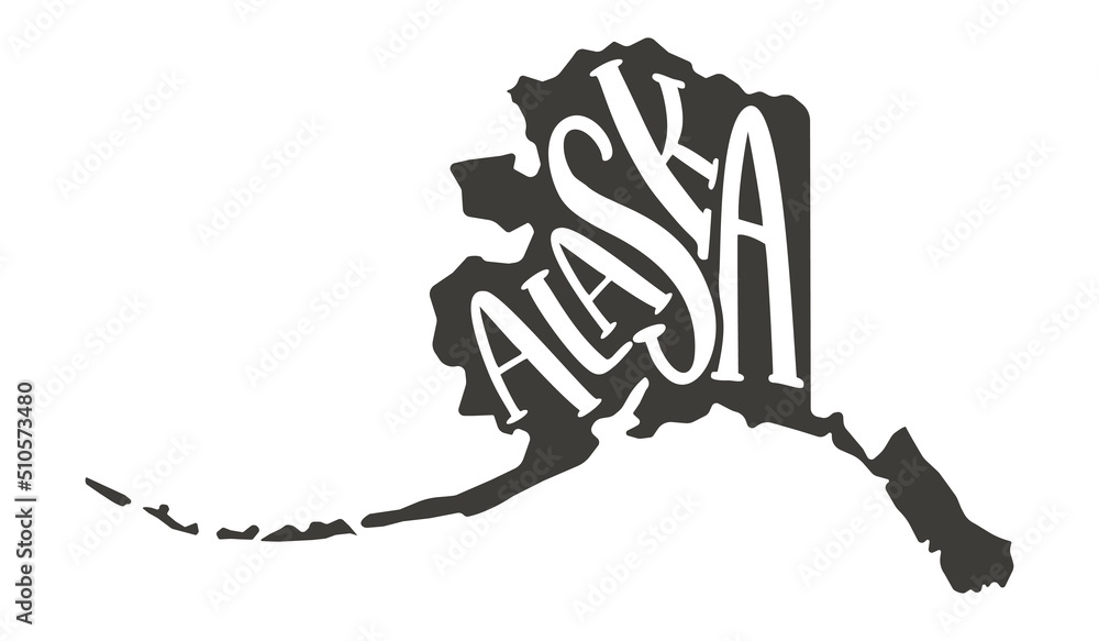 Alaska silhouette state. Alaska map with text script. Vector outline ...