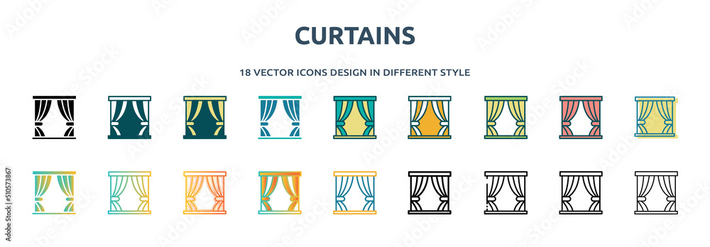 curtains icon in 18 different styles such as thin line, thick line, two ...