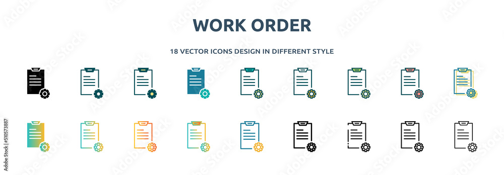 work order icon in 18 different styles such as thin line, thick line ...
