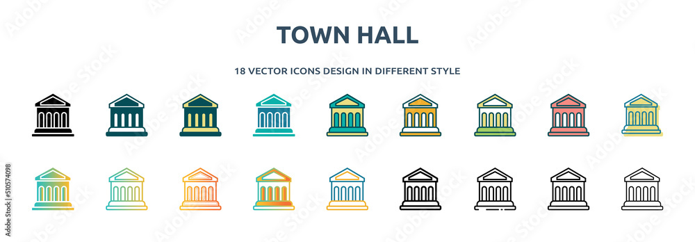 town hall icon in 18 different styles such as thin line, thick line ...