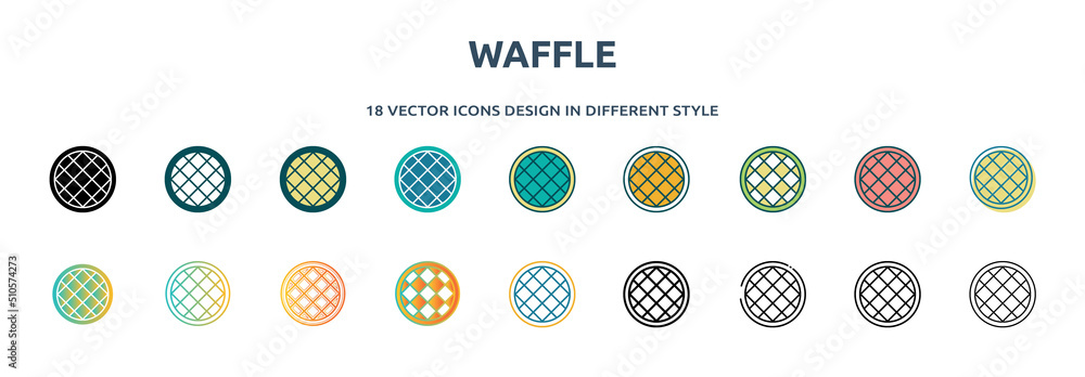 waffle icon in 18 different styles such as thin line, thick line, two ...