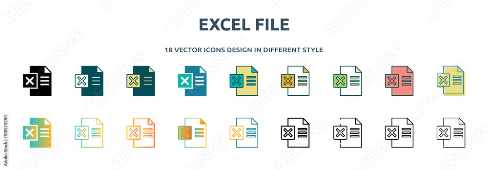 excel file icon in 18 different styles such as thin line, thick line ...