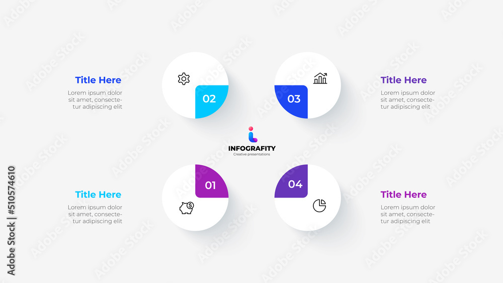 White circles with colored segments in the form of a square. Cycle ...