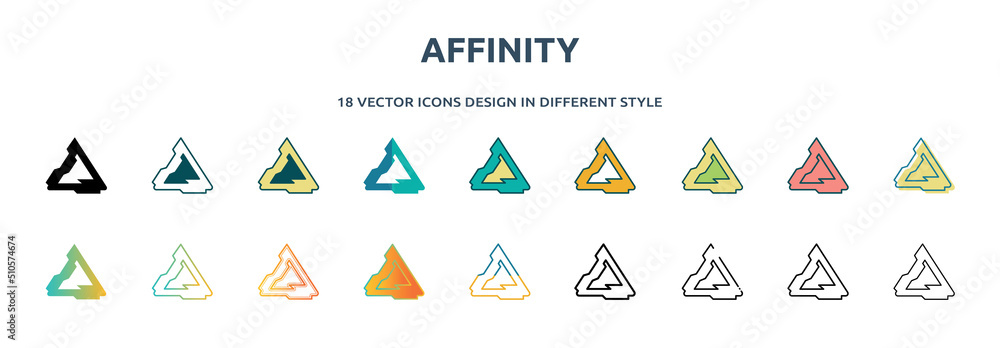 affinity icon in 18 different styles such as thin line, thick line, two ...