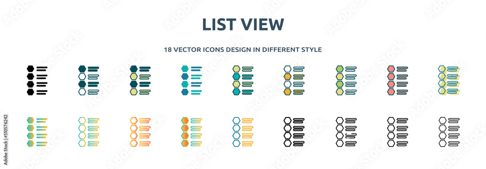 list view icon in 18 different styles such as thin line, thick line ...