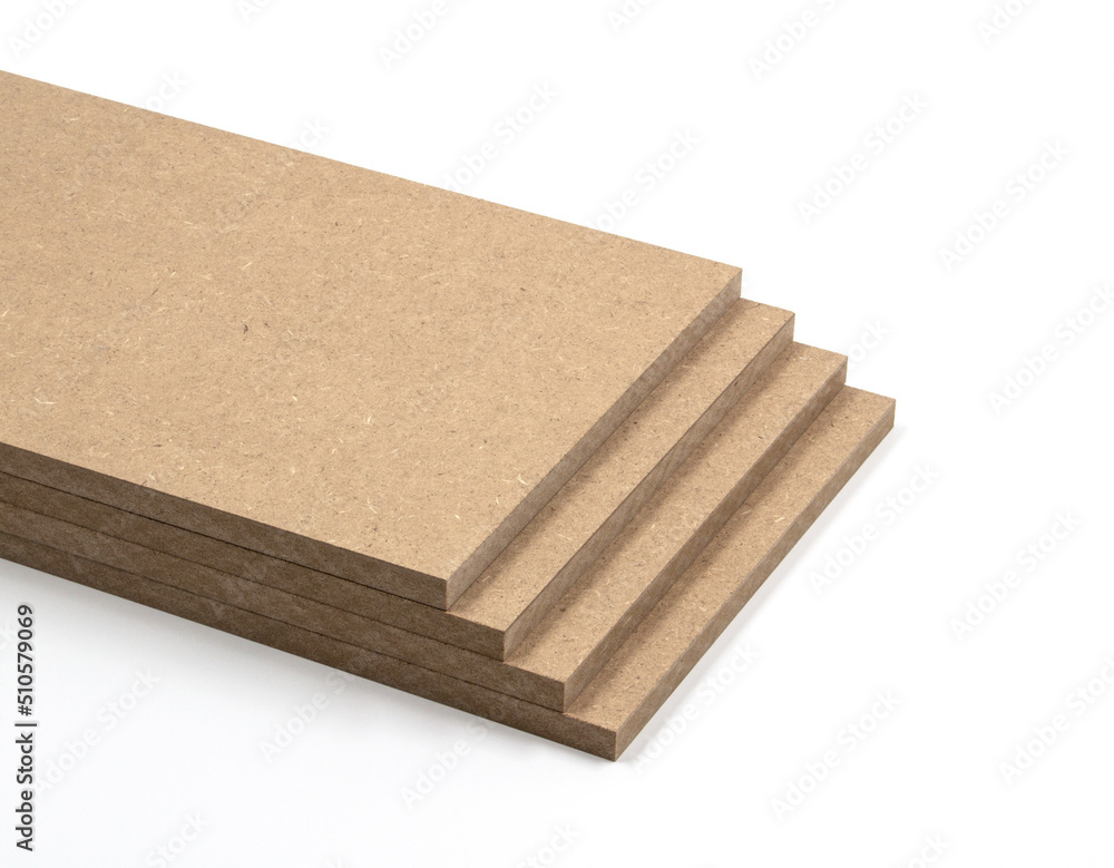 Four planks of raw mdf, placed as steps that descend from left to right ...