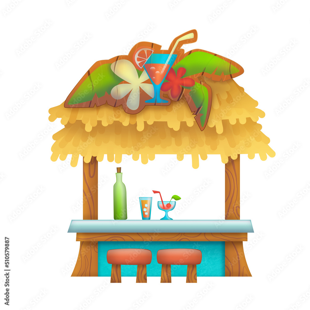 Beach bar isolated on white background. Cute illustration. Stock ...