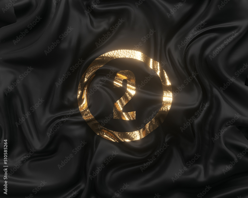 Gold number two on black fabric background, 2 year birthday luxury ...