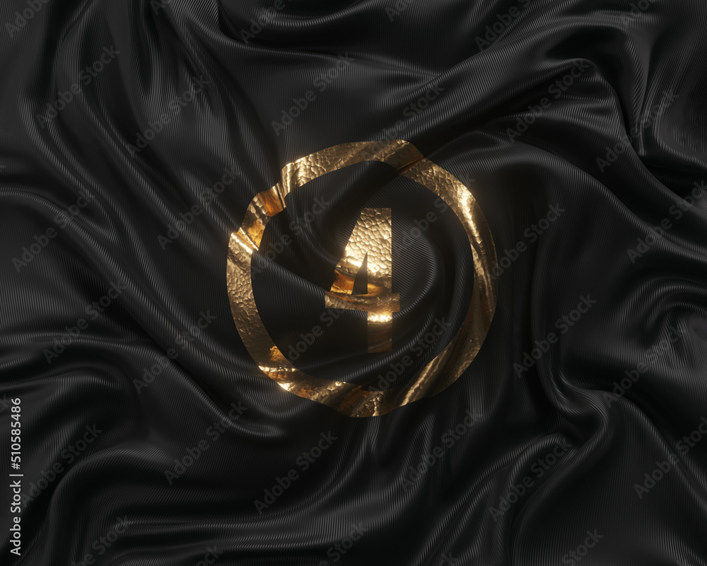 Gold number four on black fabric background, 4 year birthday luxury ...